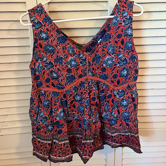 Blue Rain | Tops | Floral Flowy Tank With Threaded Detailing | Poshmark